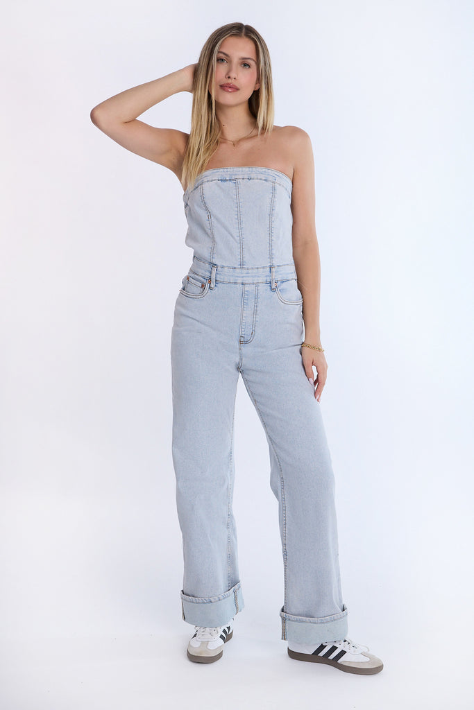 Combinaison sans bretelles en denim coupe ample – Amnesia